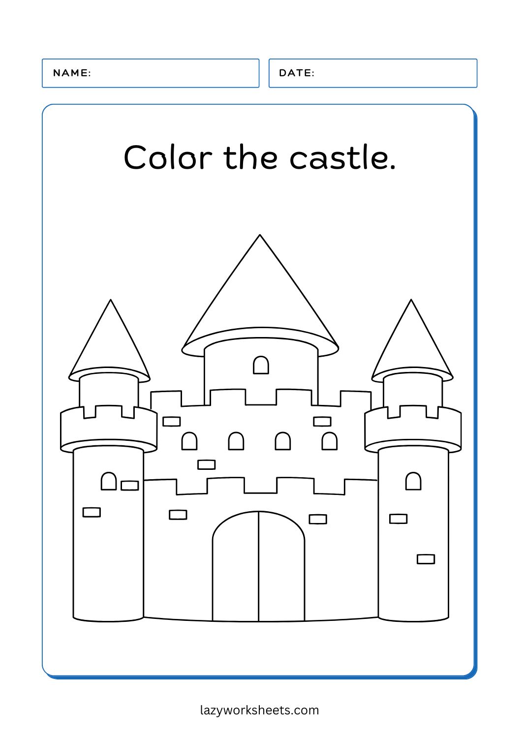 Color the Castle Worksheets | Lazy Worksheets