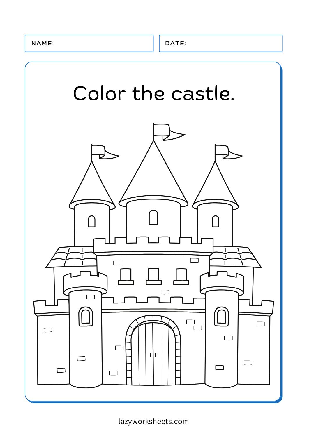 Color the Castle Worksheets | Lazy Worksheets