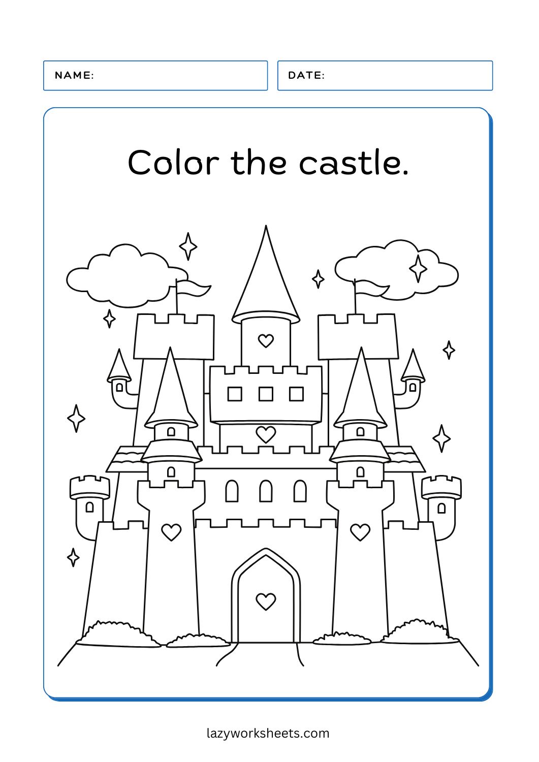 Color the Castle Worksheets | Lazy Worksheets