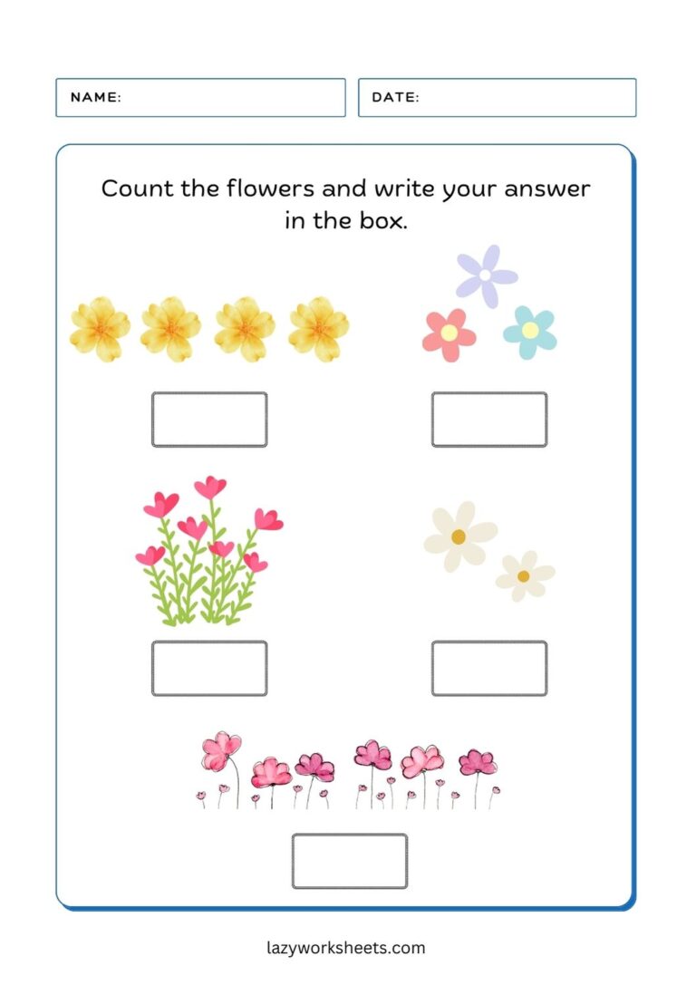 Count the Flowers 1-10 Number Worksheets | Lazy Worksheets