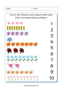 Count the Flowers 1-10 Number Worksheets | Lazy Worksheets