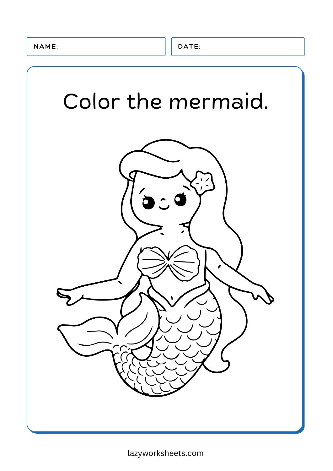 Color the Mermaid Worksheets | Lazy Worksheets