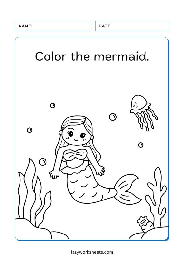 Color the Mermaid Worksheets | Lazy Worksheets