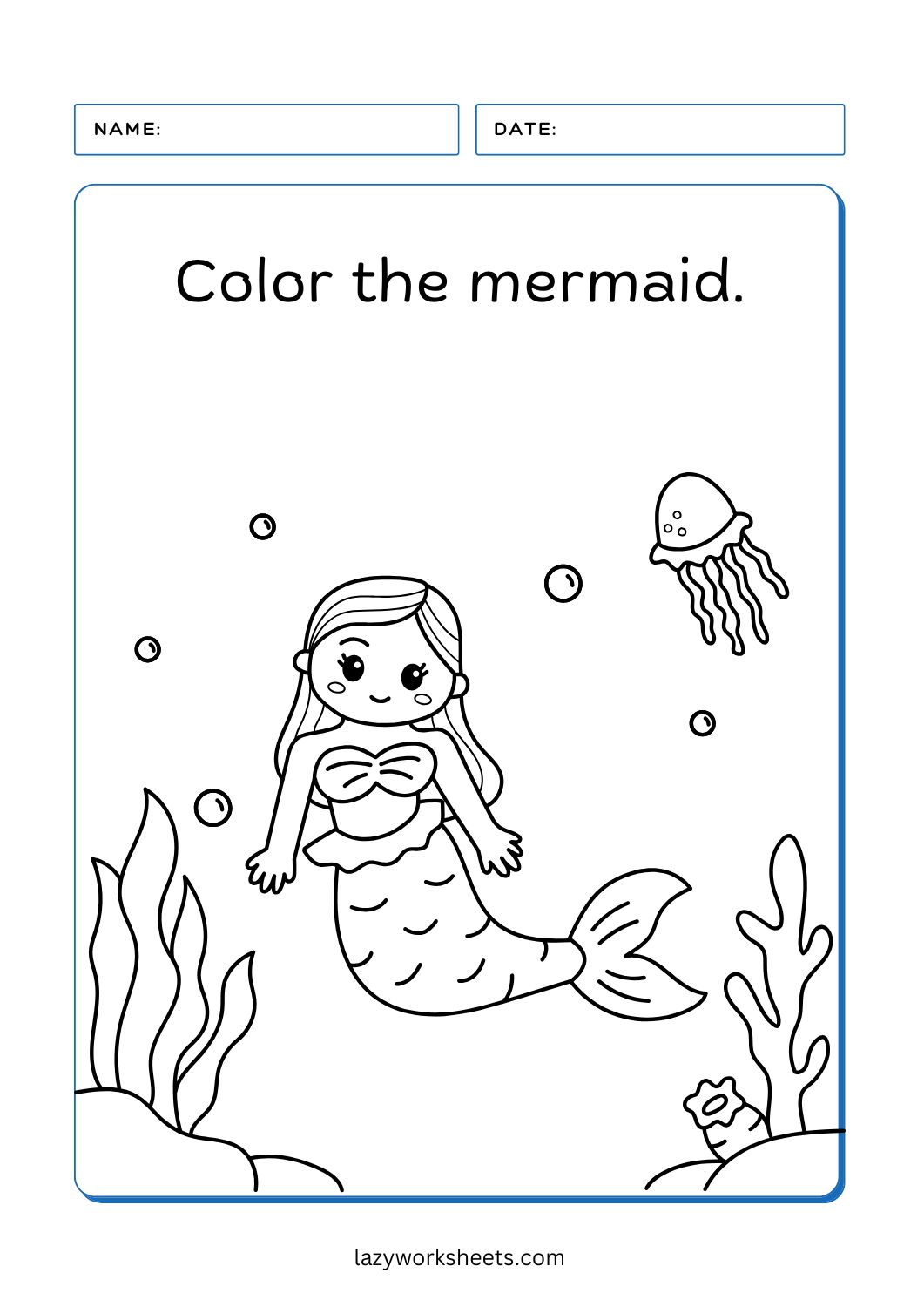 Color the Mermaid Worksheets | Lazy Worksheets