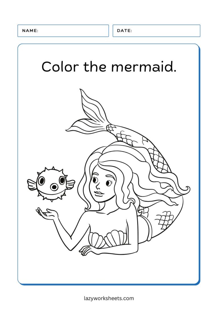 Color the Mermaid Worksheets | Lazy Worksheets