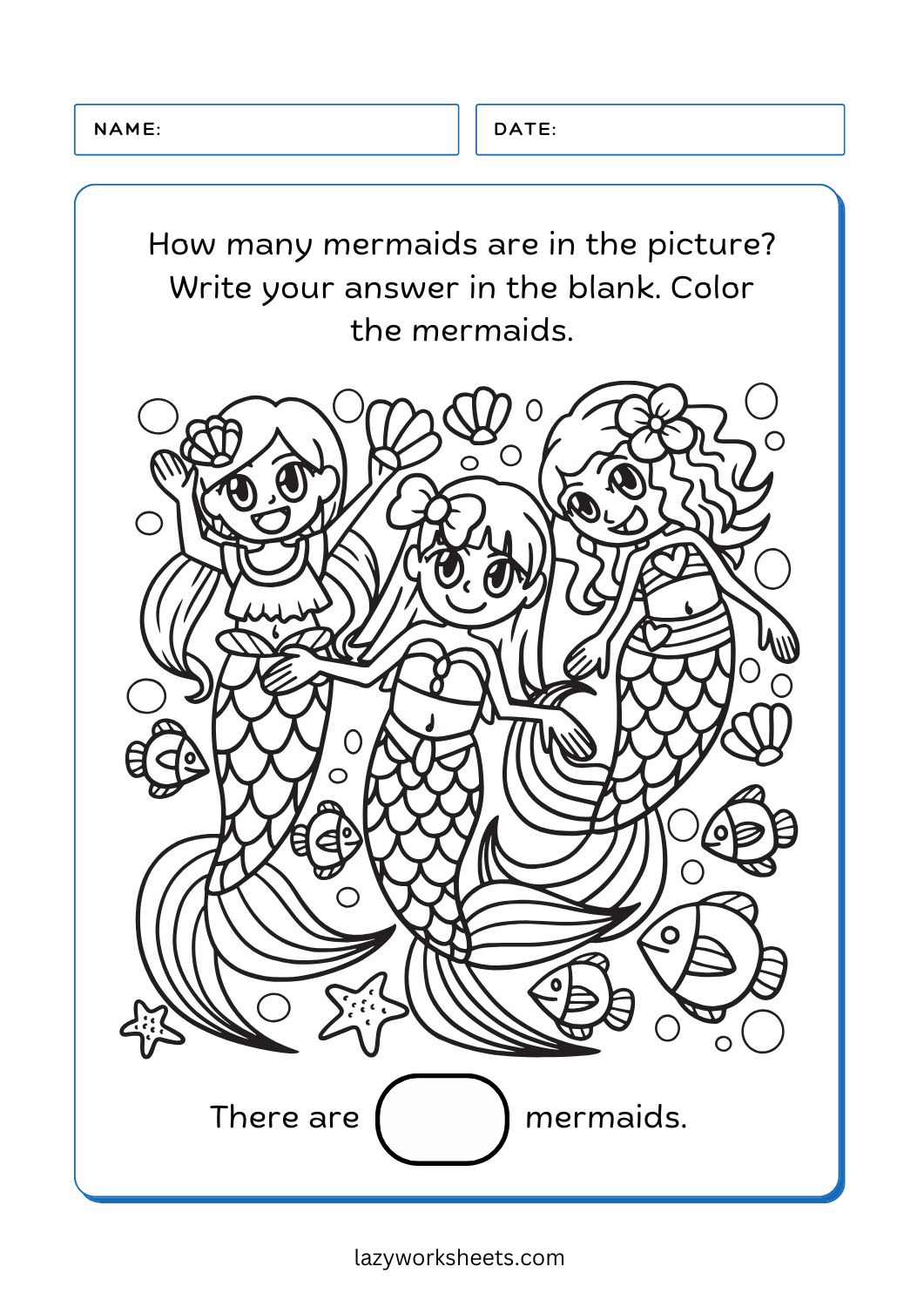 Color the Mermaid Worksheets | Lazy Worksheets