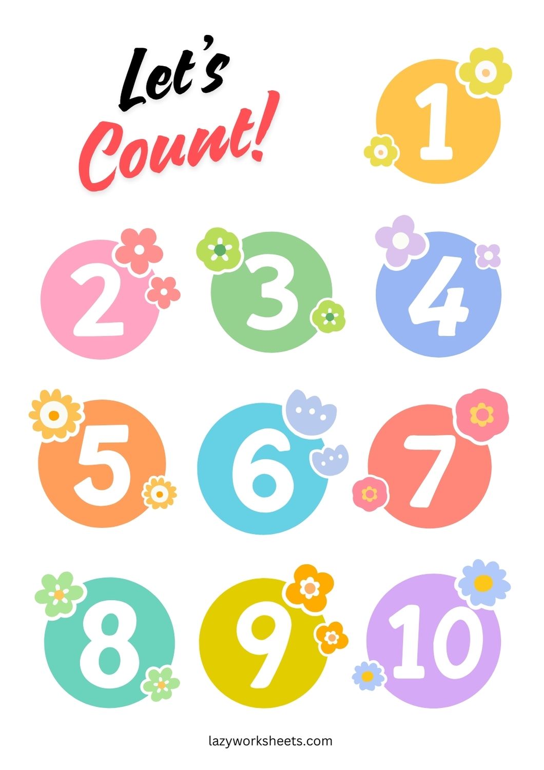 Count the Flowers 1-10 Number Worksheets | Lazy Worksheets