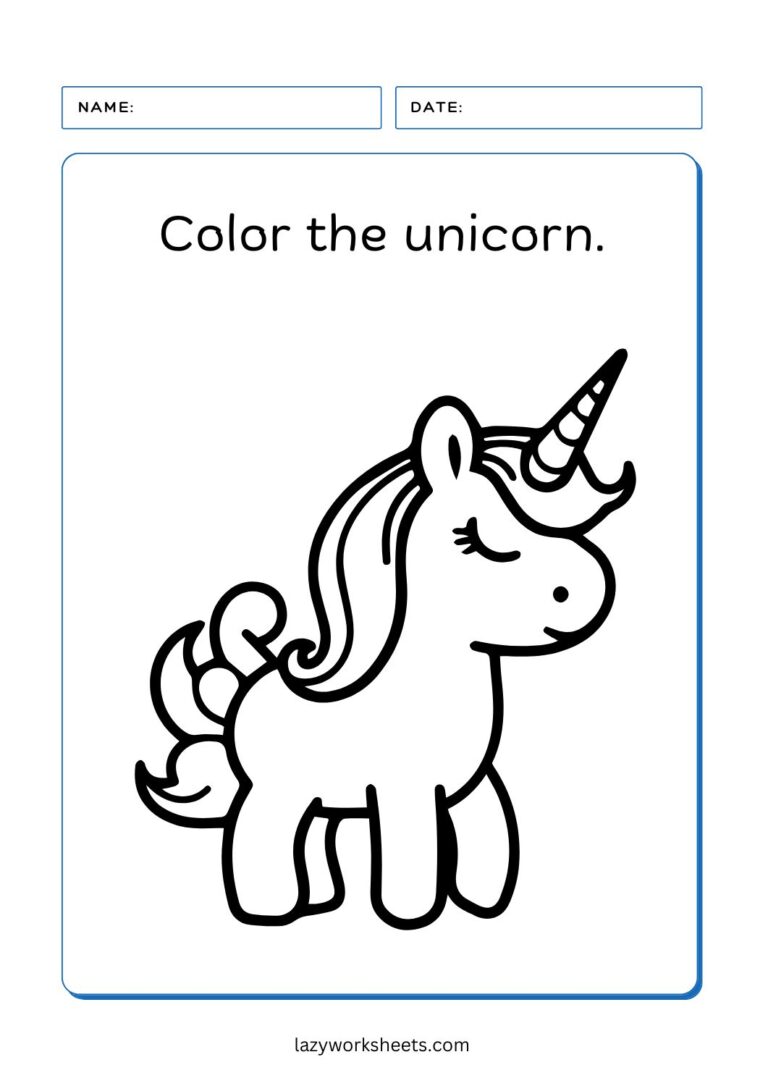 Color the Unicorn Worksheets | Lazy Worksheets