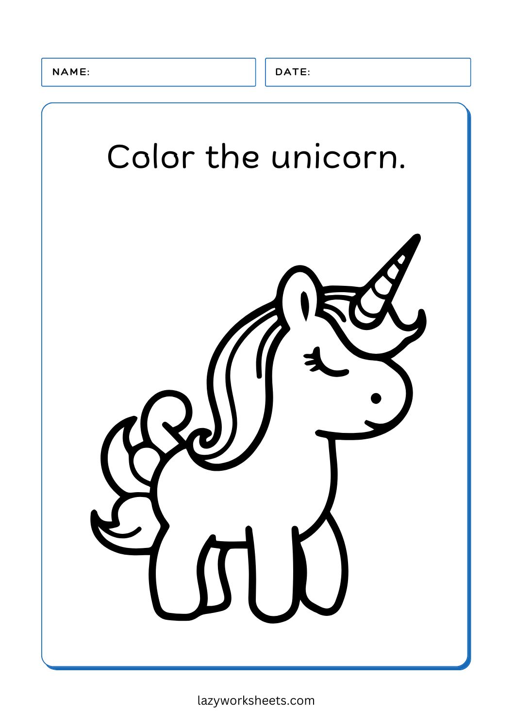 Color the Unicorn Worksheets | Lazy Worksheets