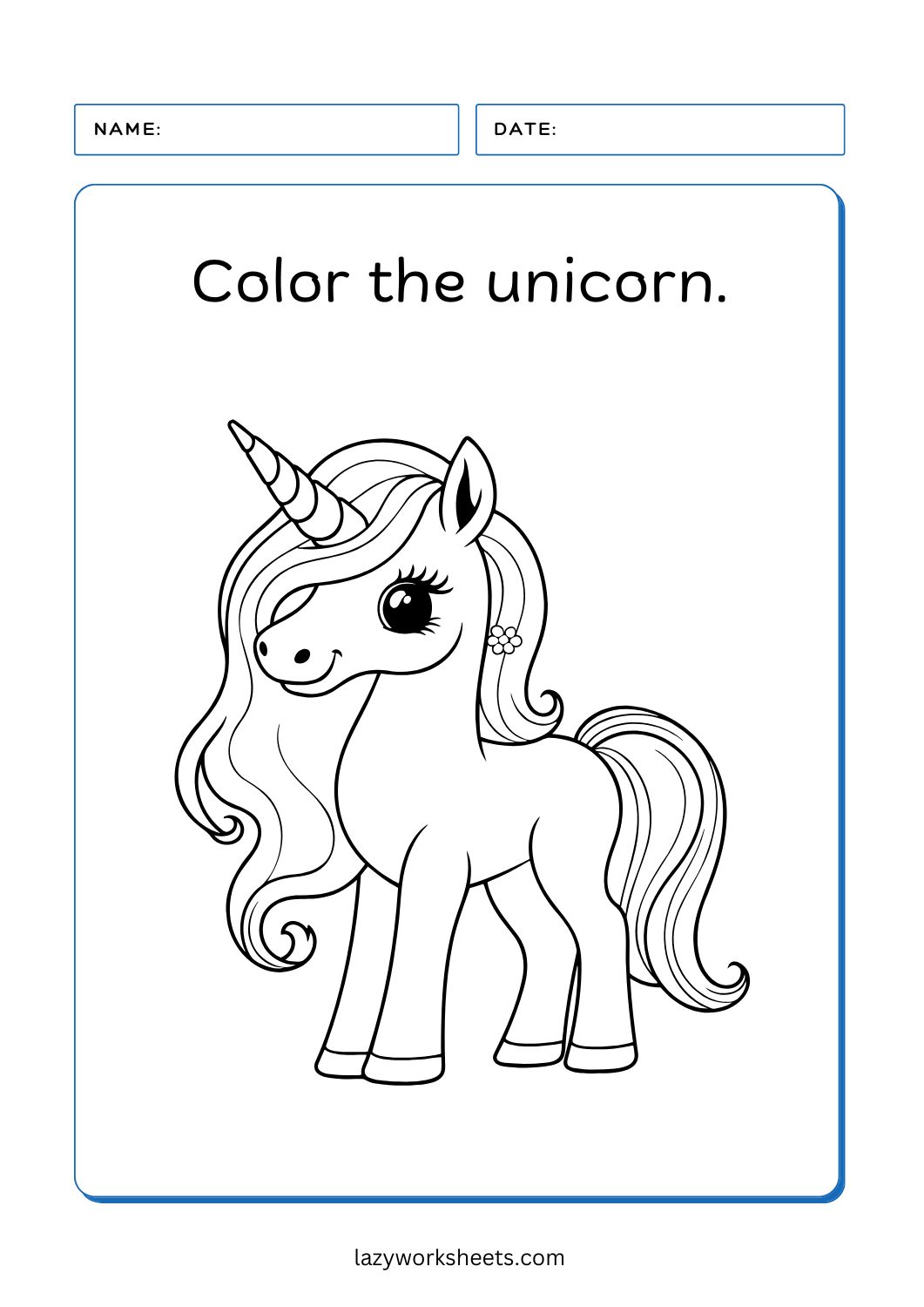 Color the Unicorn Worksheets | Lazy Worksheets