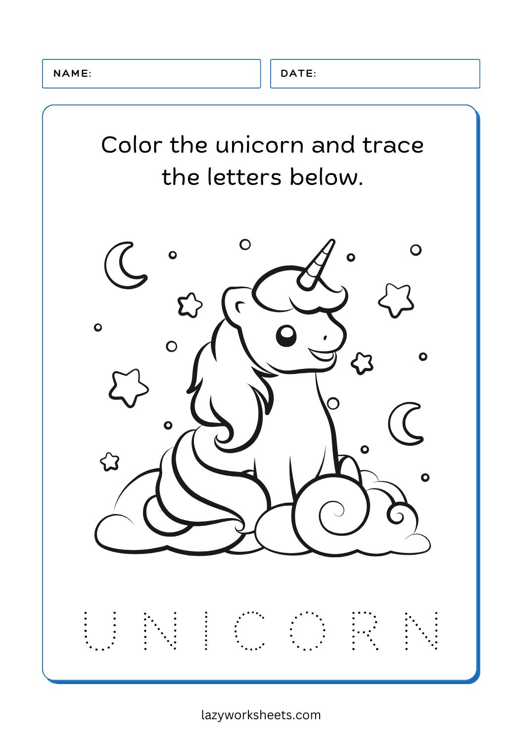 Color the Unicorn Worksheets | Lazy Worksheets