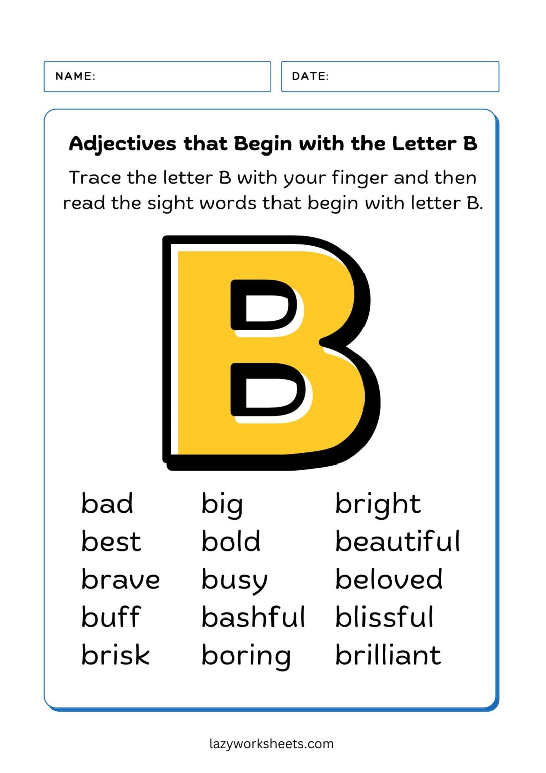 Trace the Letter B | Alphabet Tracing | Lazy Worksheets