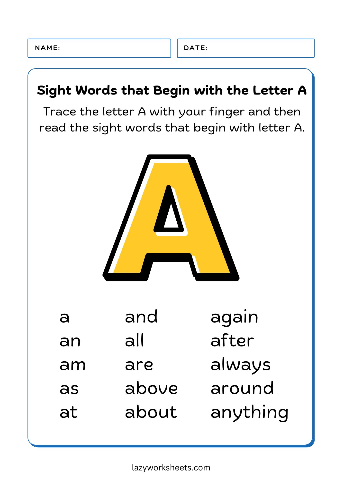 Trace the Letter A | Alphabet Tracing | Lazy Worksheets