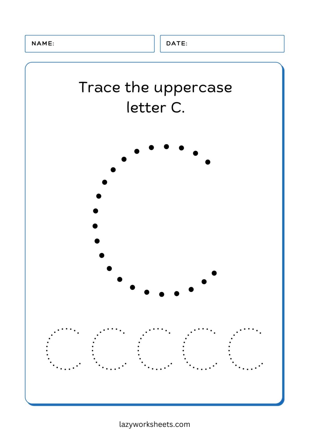 Trace the Letter C | Alphabet Tracing | Lazy Worksheets