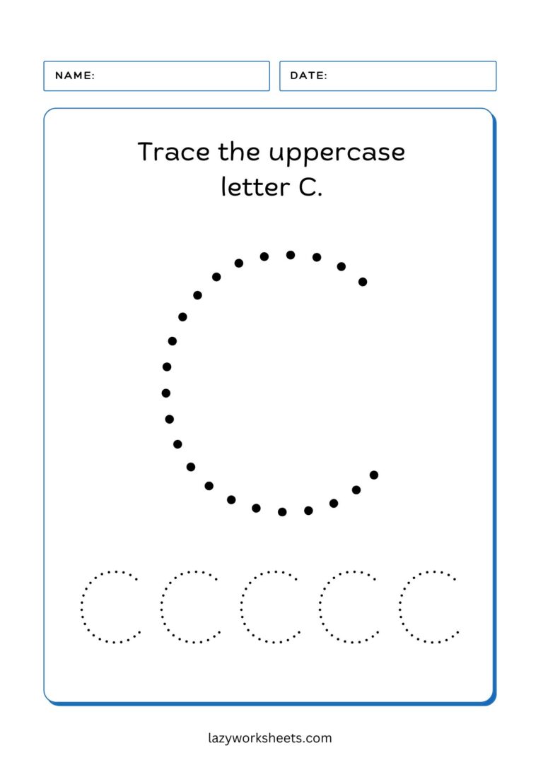 Trace the Letter C | Alphabet Tracing | Lazy Worksheets