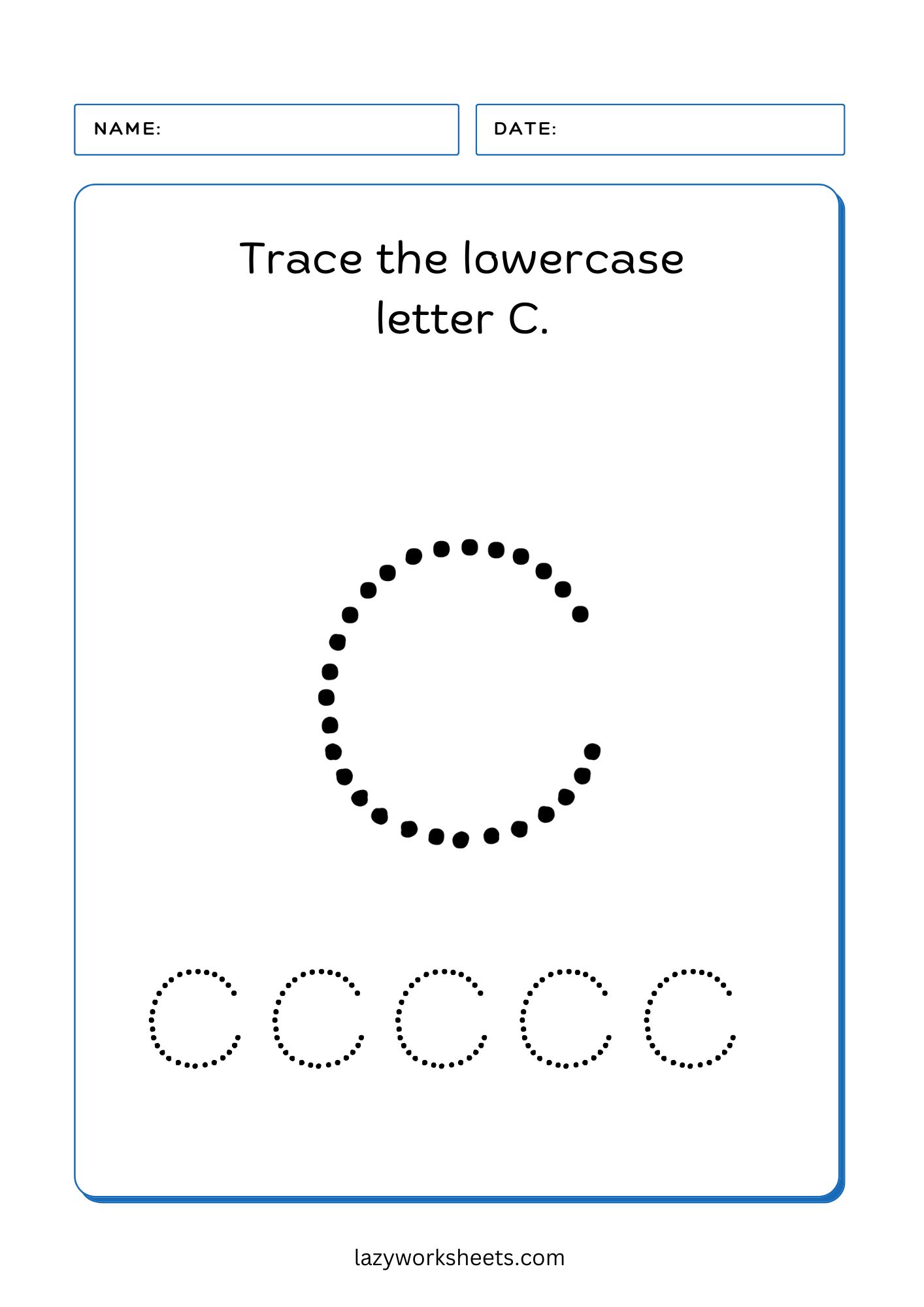 Trace the Letter C | Alphabet Tracing | Lazy Worksheets