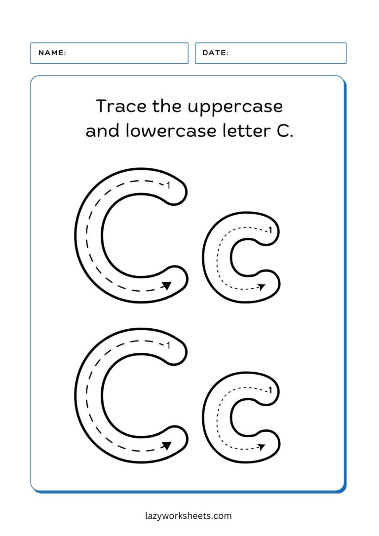 Trace the Letter C | Alphabet Tracing | Lazy Worksheets