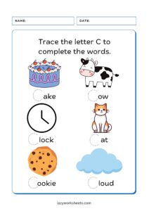 Trace the Letter C | Alphabet Tracing | Lazy Worksheets