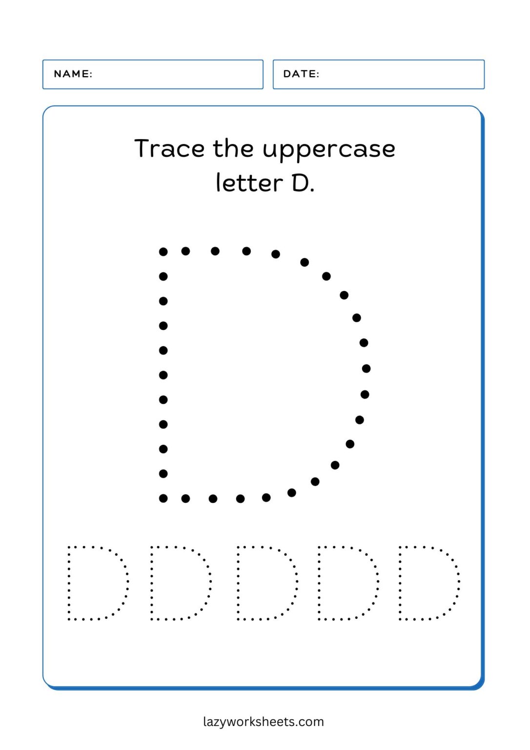 Trace the Letter D | Alphabet Tracing | Lazy Worksheets