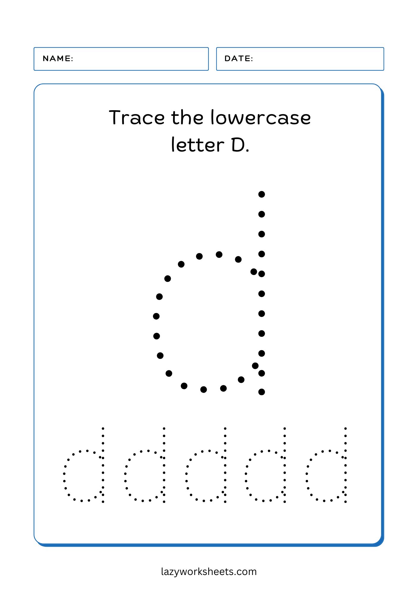 Trace the Letter D | Alphabet Tracing | Lazy Worksheets