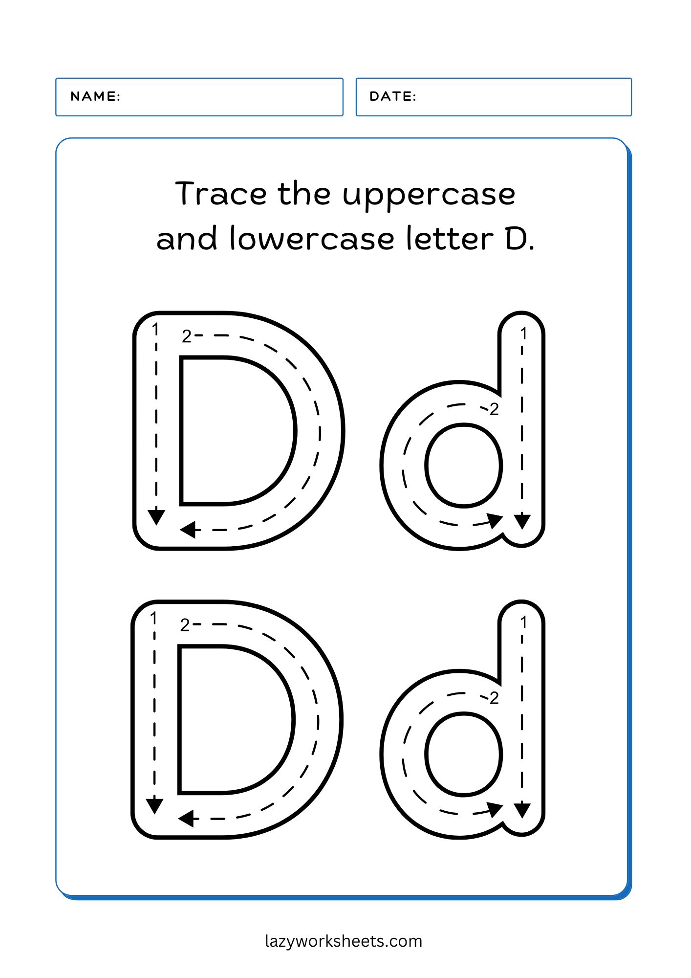 Trace the Letter D | Alphabet Tracing | Lazy Worksheets