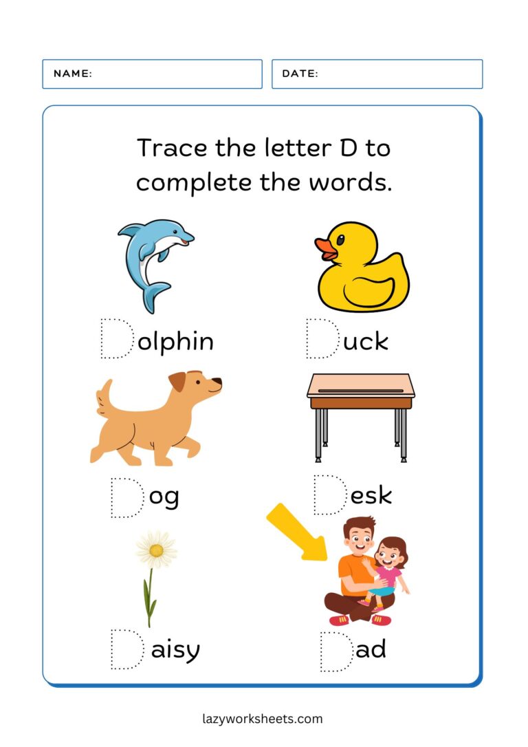 Trace the Letter D | Alphabet Tracing | Lazy Worksheets
