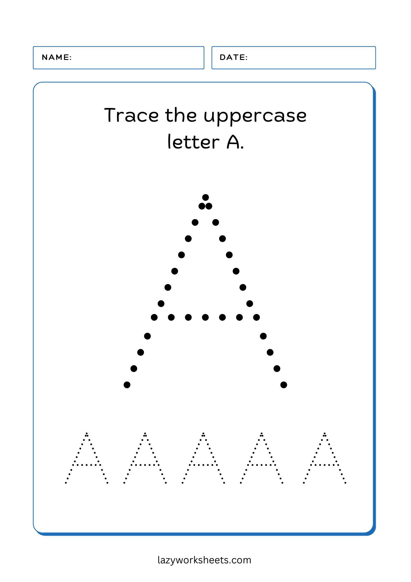 Trace the Letter A | Alphabet Tracing | Lazy Worksheets