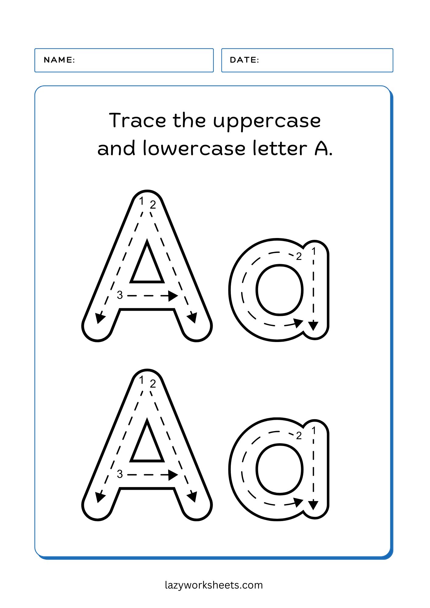 Trace the Letter A | Alphabet Tracing | Lazy Worksheets