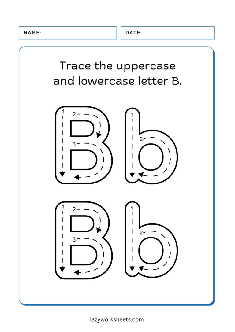 Trace the Letter B | Alphabet Tracing | Lazy Worksheets