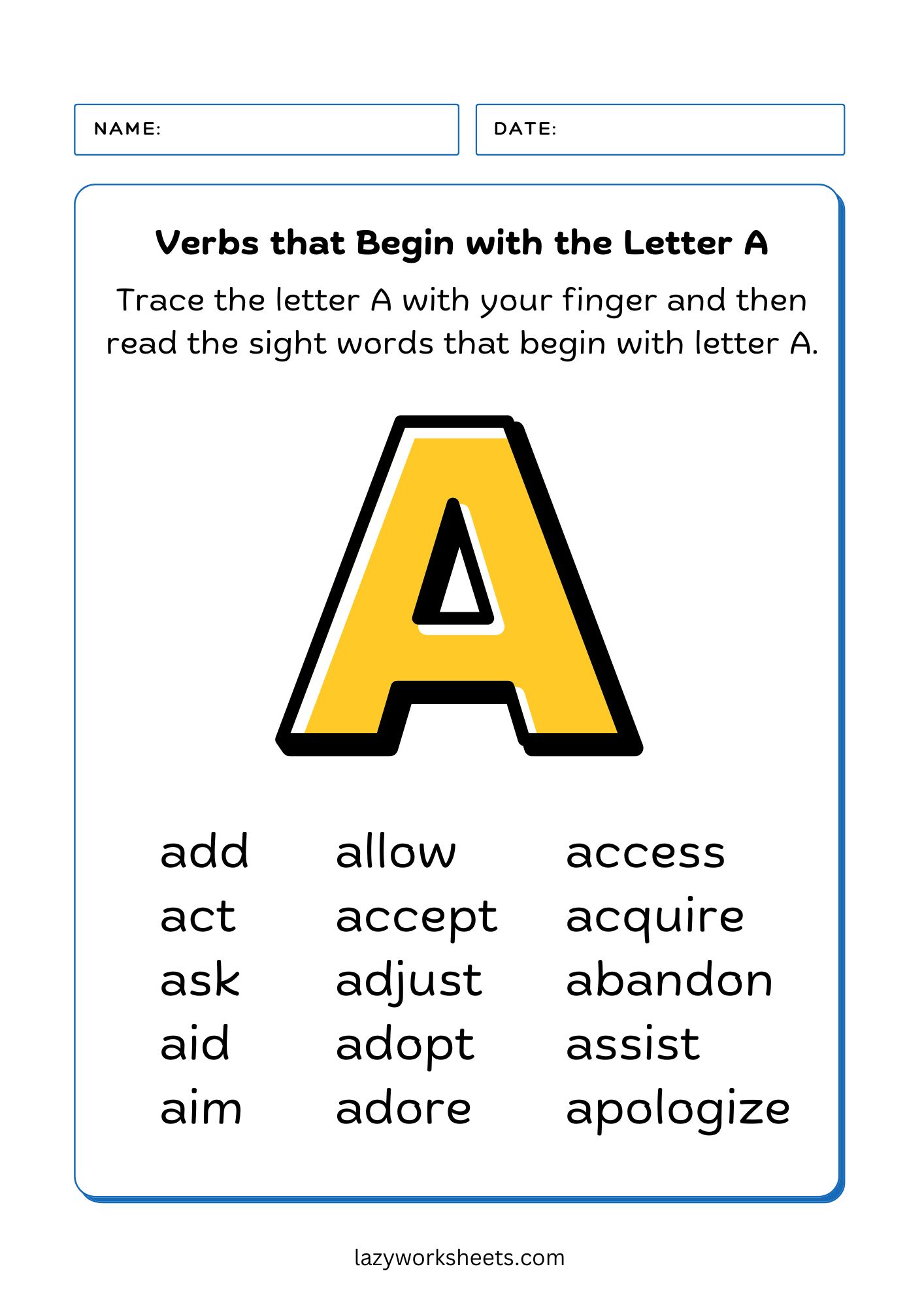 Trace the Letter A | Alphabet Tracing | Lazy Worksheets