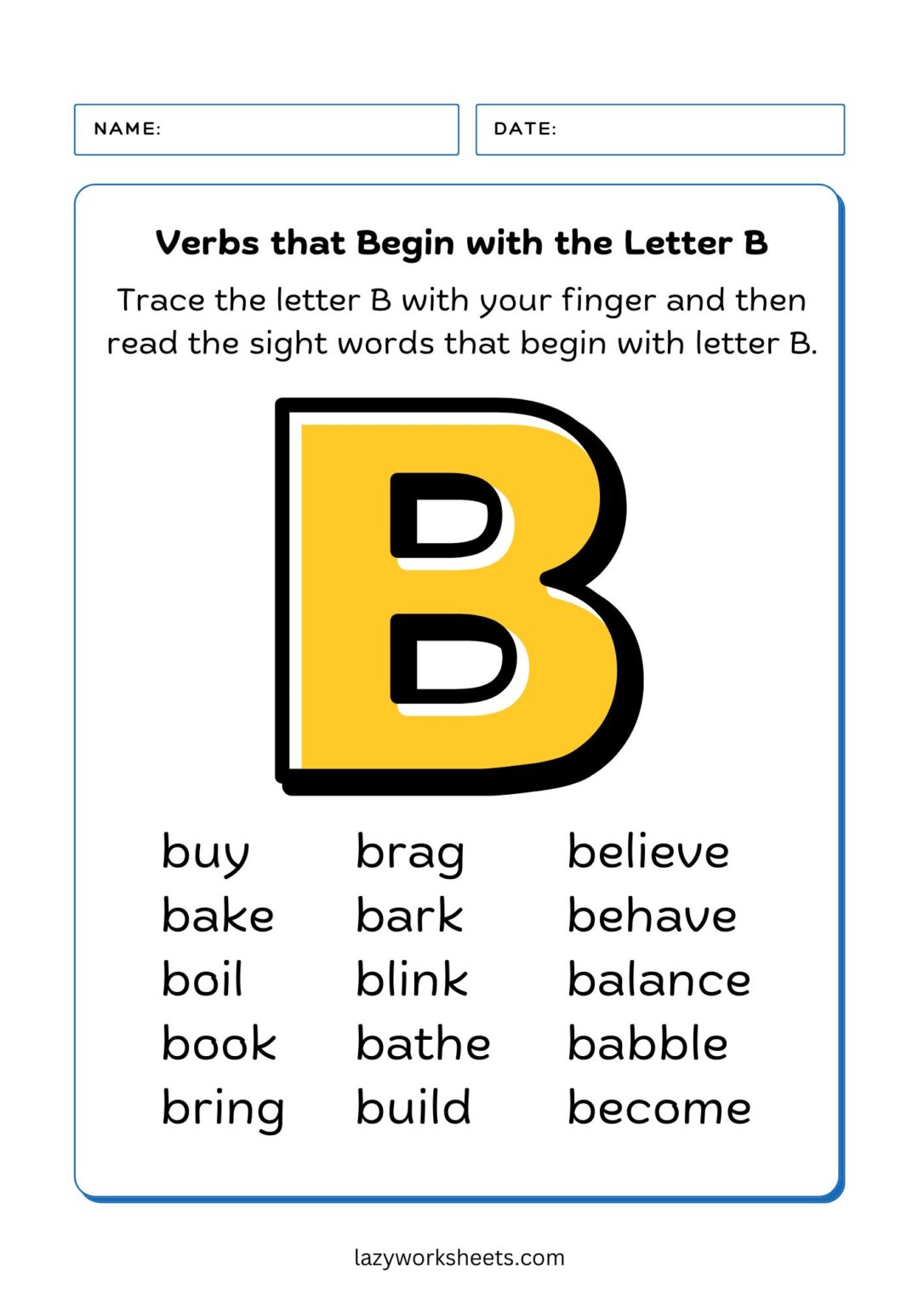 Trace the Letter B | Alphabet Tracing | Lazy Worksheets