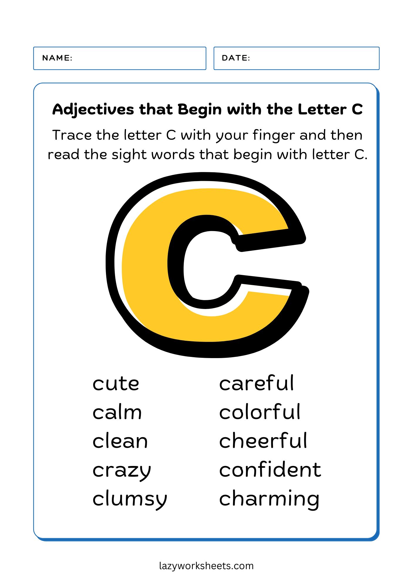 Trace the Letter C | Alphabet Tracing | Lazy Worksheets