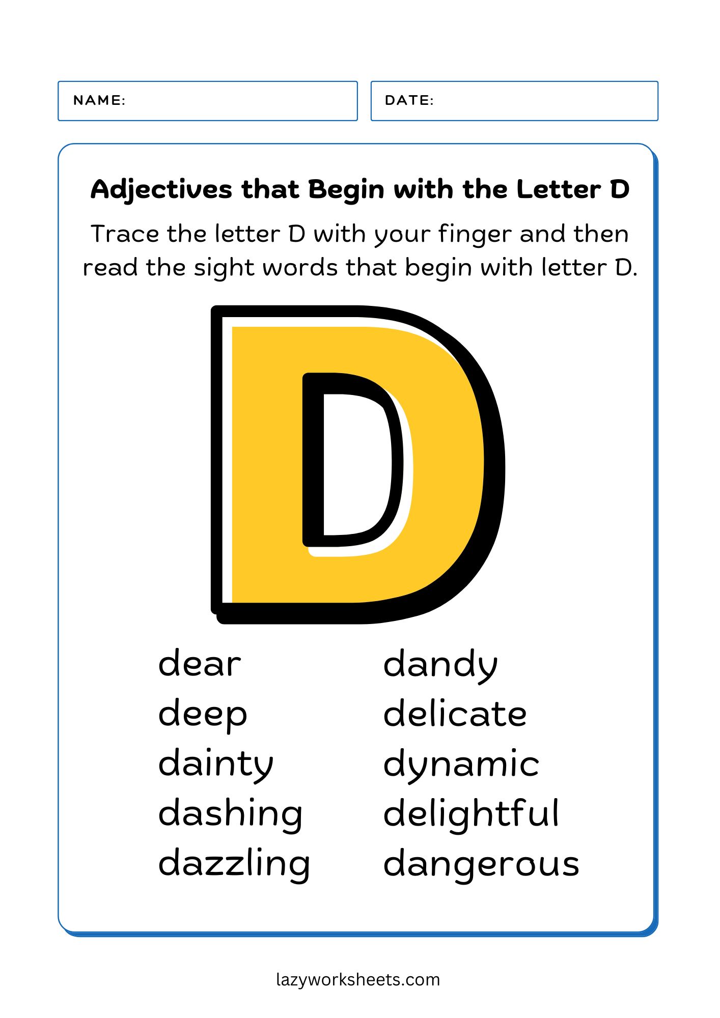 Trace the Letter D | Alphabet Tracing | Lazy Worksheets
