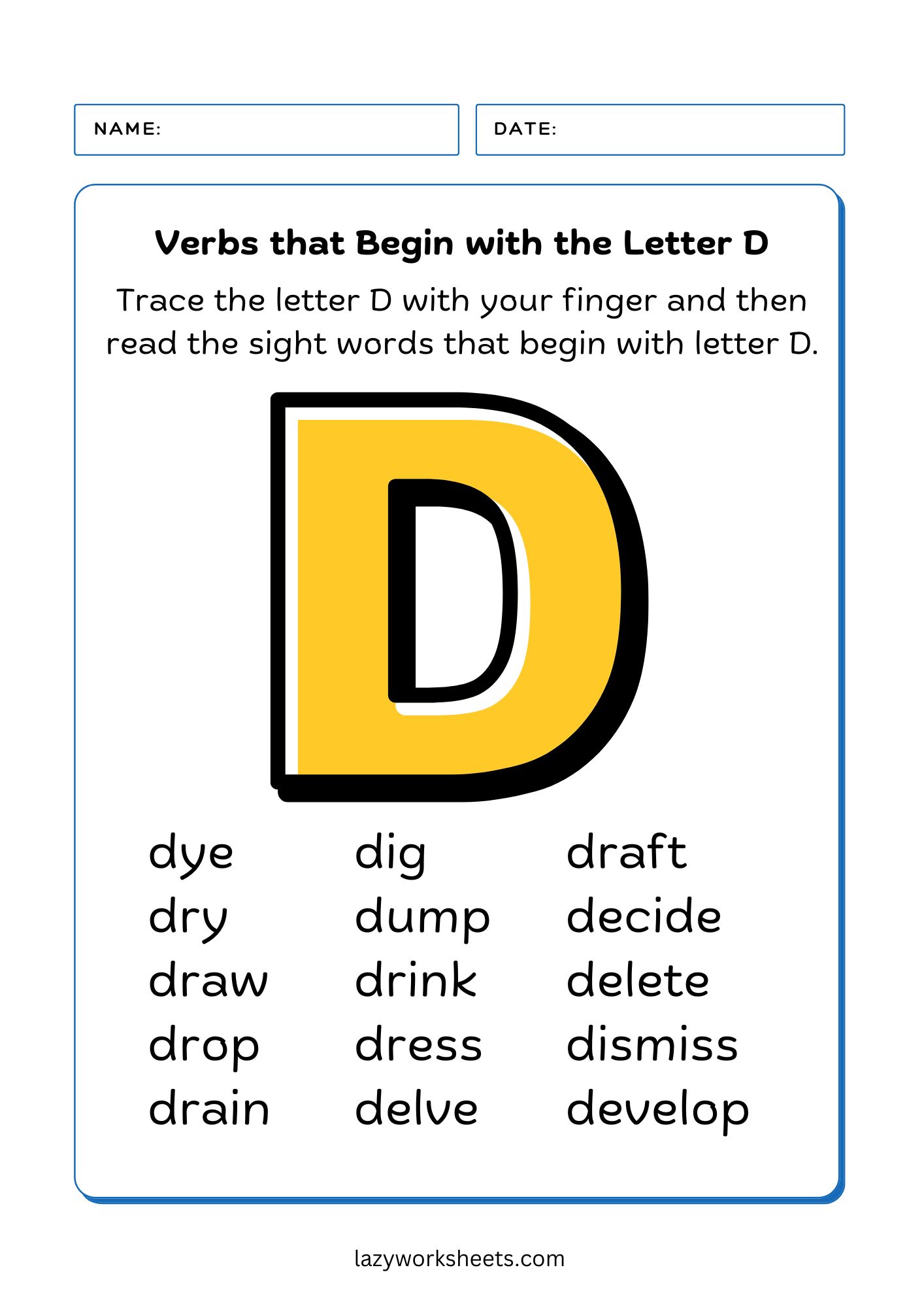 Trace the Letter D | Alphabet Tracing | Lazy Worksheets
