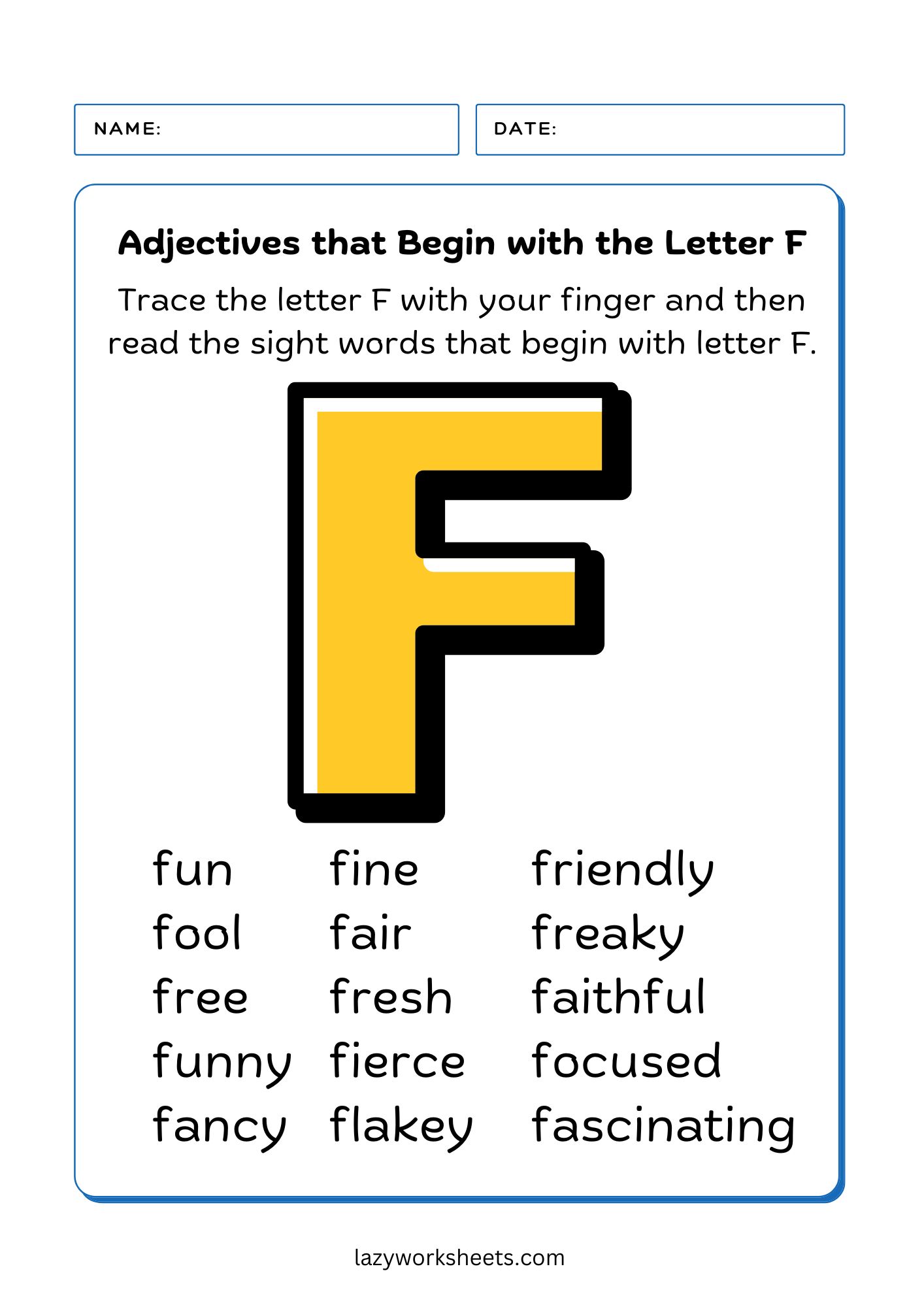 Trace the Letter F | Alphabet Tracing | Lazy Worksheets