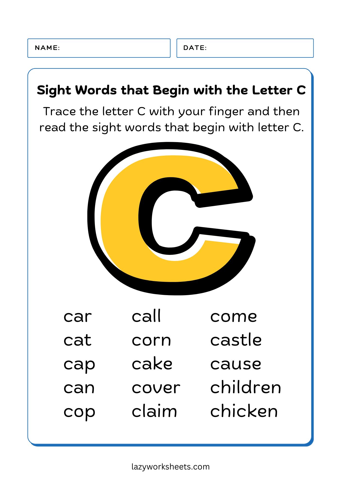 Trace the Letter C | Alphabet Tracing | Lazy Worksheets