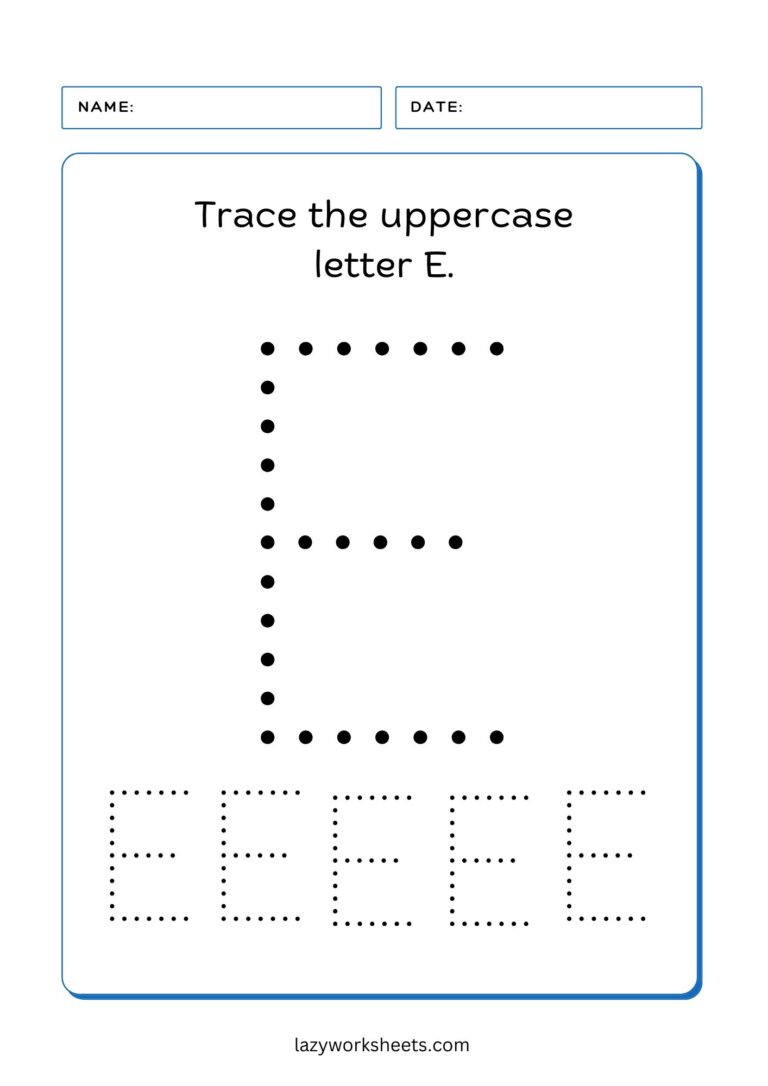 Trace the Letter E | Alphabet Tracing | Lazy Worksheets