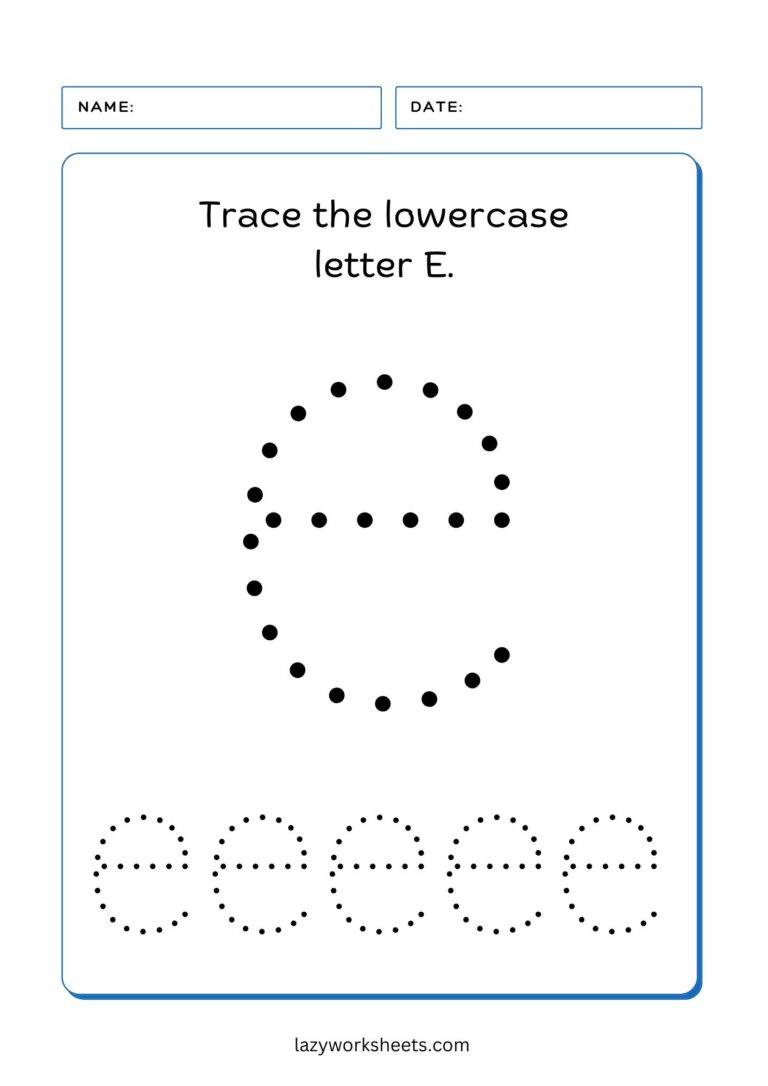 Trace the Letter E | Alphabet Tracing | Lazy Worksheets