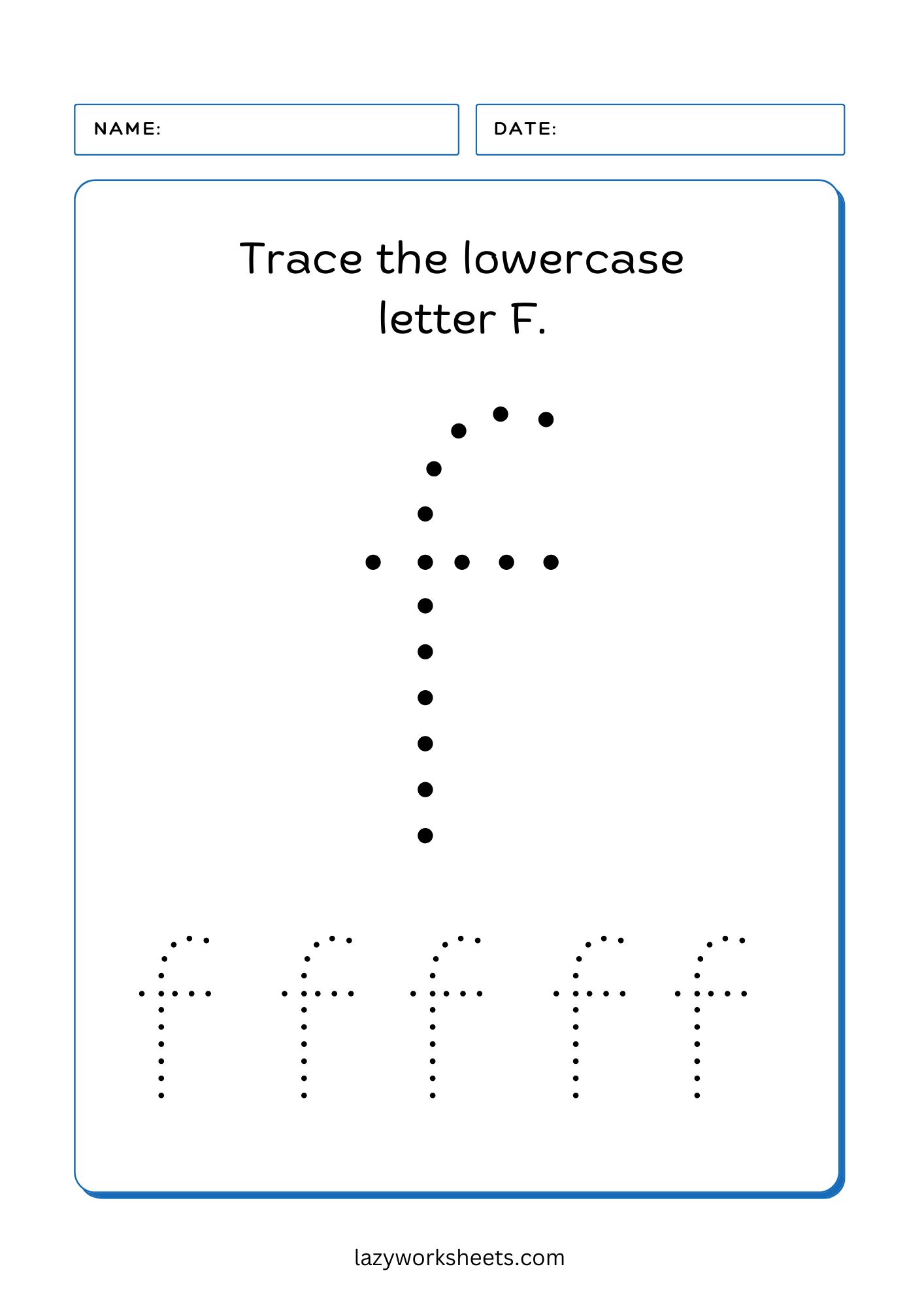 Trace the Letter F | Alphabet Tracing | Lazy Worksheets