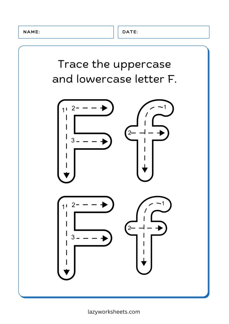 Trace the Letter F | Alphabet Tracing | Lazy Worksheets