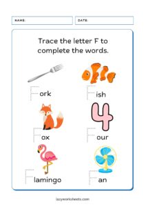 Trace the Letter F | Alphabet Tracing | Lazy Worksheets