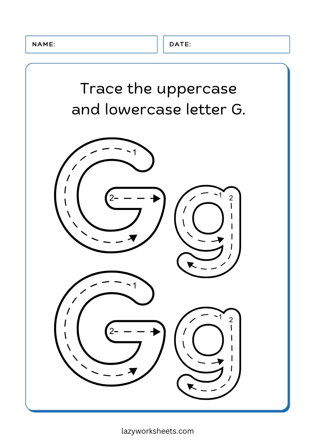 Trace the Letter G | Alphabet Tracing | Lazy Worksheets
