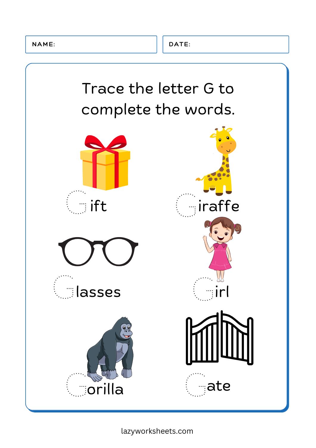 Trace the Letter G | Alphabet Tracing | Lazy Worksheets