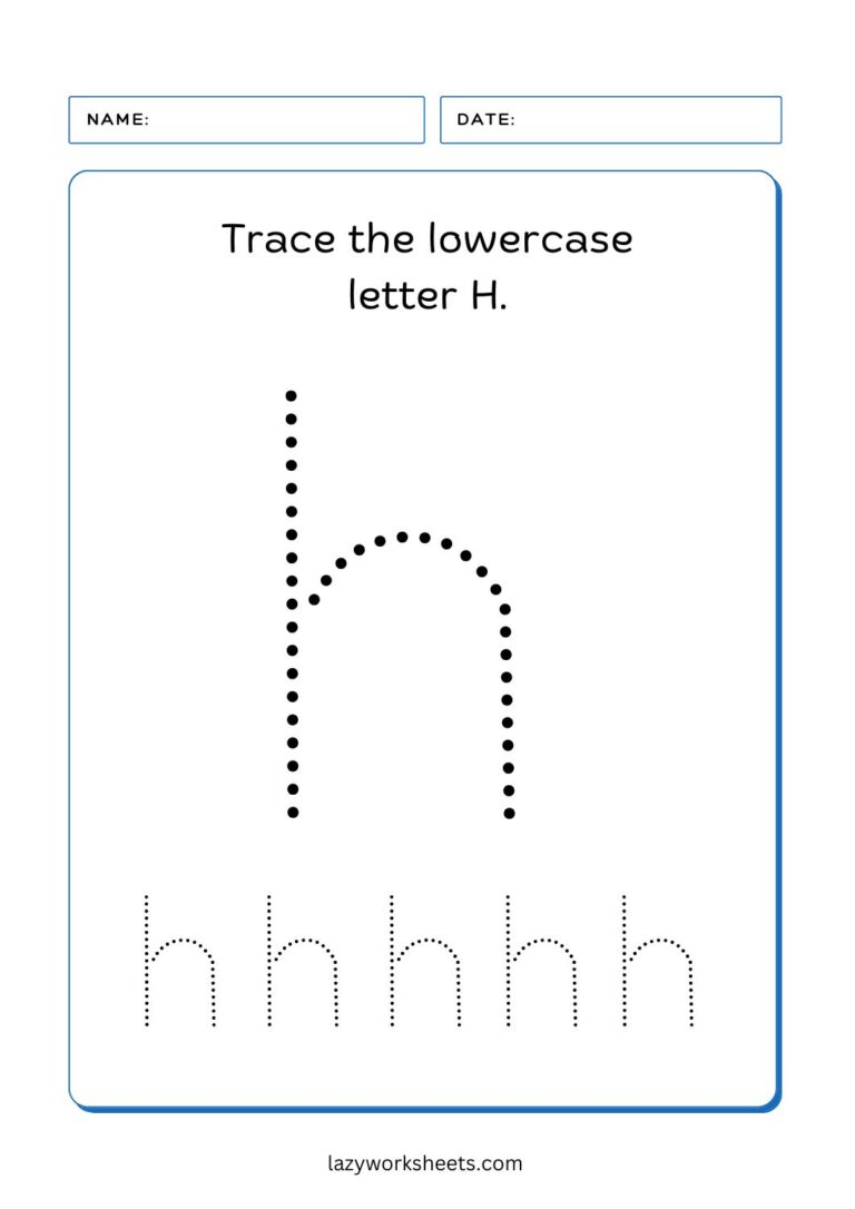 Trace the Letter H | Alphabet Tracing | Lazy Worksheets