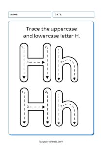 Trace the Letter H | Alphabet Tracing | Lazy Worksheets