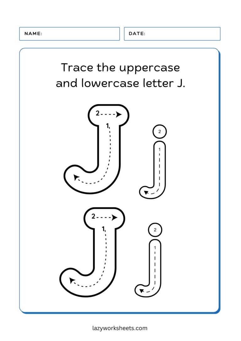 Trace the Letter J | Alphabet Tracing | Lazy Worksheets
