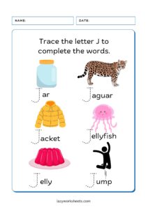 Trace the Letter J | Alphabet Tracing | Lazy Worksheets