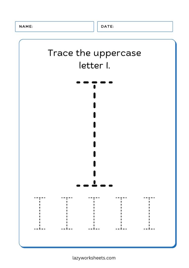 Trace the Letter I | Alphabet Tracing | Lazy Worksheets