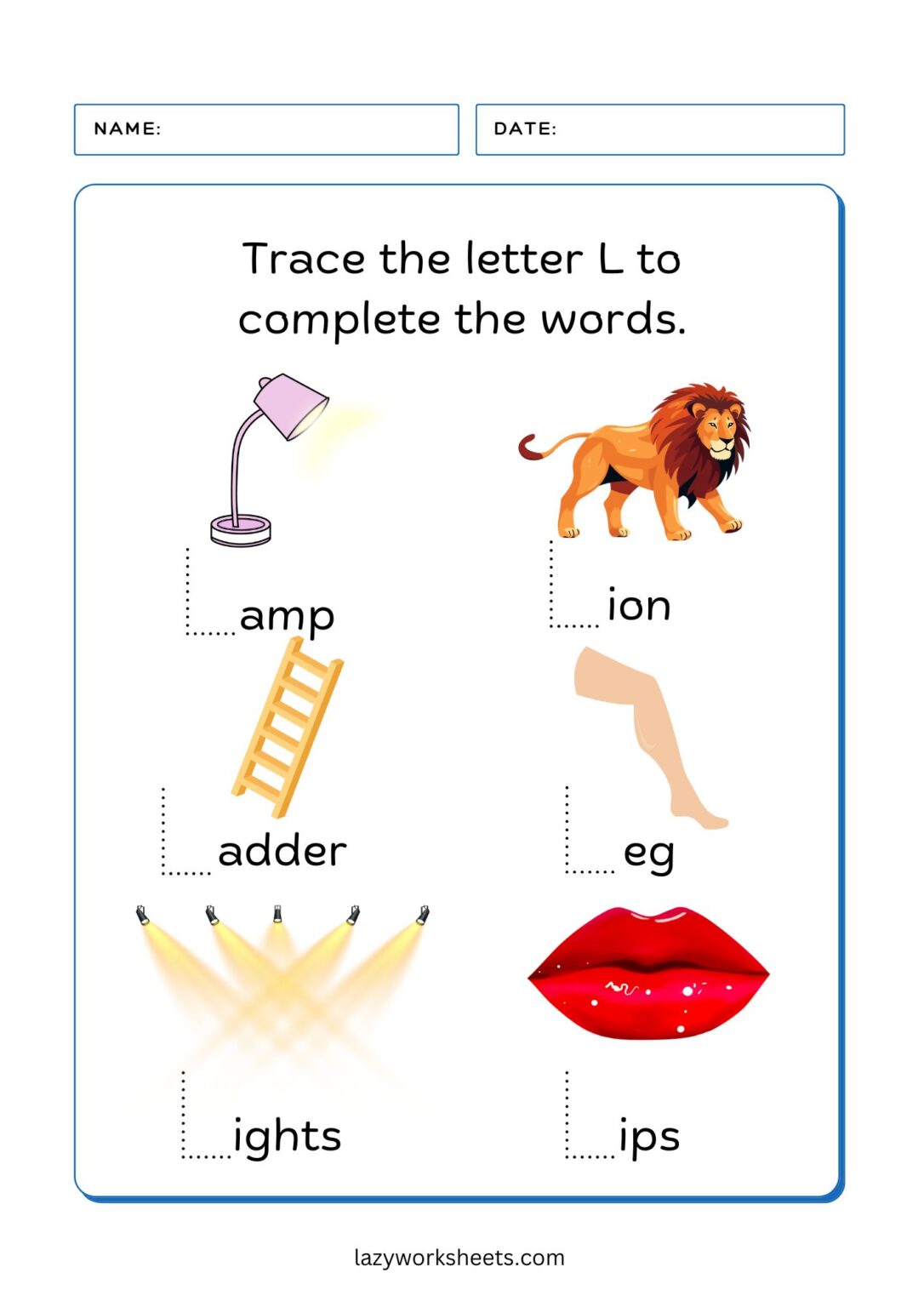 Trace the Letter L | Free PDF Tracing Sheets | Lazy Worksheets
