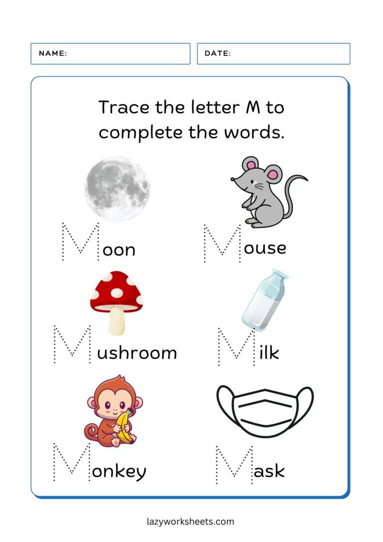 Trace the Letter M | Free PDF Tracing Sheets | Lazy Worksheets